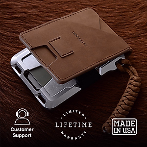 Dango Slim Minimalist Wallet for Men - RFID Blocking - Leather- Bifold, Rawhide/Raw Aluminum