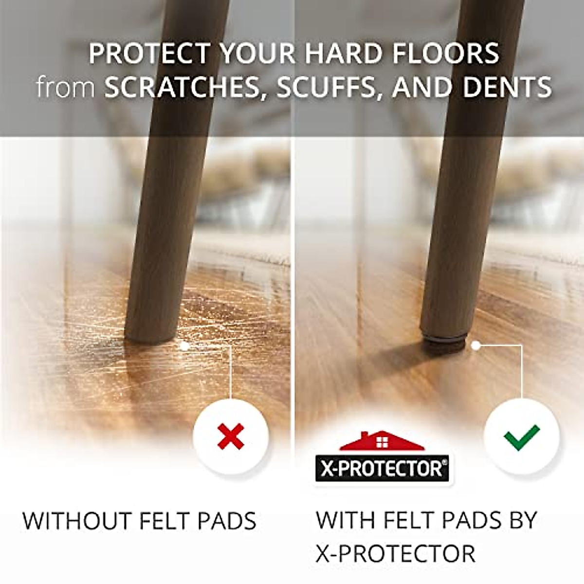 Screw-On Felt Furniture Pads X-Protector 24 PCS - 0.8” Chair Leg Floor Protectors for Hardwood Floors - Premium Chair Glides - Brown Floor Protectors for Chairs - The Best Furniture Sliders!