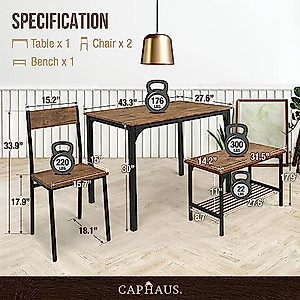 CAPHAUS 4 Pieces Dining Table Set for 4 w/Bench and Chairs, Modern Table Set for Dining Room, Home, Kitchen w/Storage Rack, Rectangle Table, Bench & Two Chairs, Space-Saving Dining Set, Teak Oak