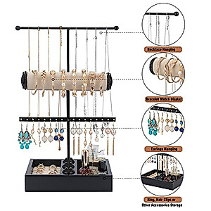 Pemilosci Jewelry Organizer Stand 3 Tier Hanging Jewelry Organizer for Earring Necklace Bracelet Holder Jewelry Ring Perfume Organizer Box Holder Storage (Black)……