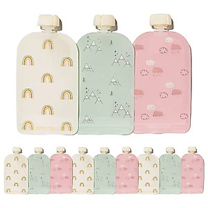 Hippypotamus Reusable Baby Food Pouches - 12 Pack - Baby Food Storage - Pouches Toddler - Refillable Squeeze Pouch for Kids (SAGE/Blush/Nude)