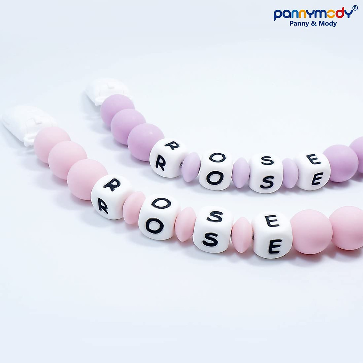 Pack of 2 Personalized Stroller Clip with Name(LightPink+Lightpurple)