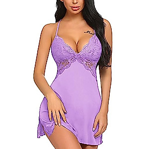 Avidlove Sexy Nightgowns for Women Lingerie Lace Chemise Sleepwear Babydoll Teddy Lingerie Light Purple
