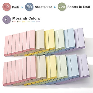 Mr. Pen- Lined Sticky Notes 3x3, 12 Pads, 720 Sheets in Total, Morandi Colors, Sticky Notes with Lines, Sticky Note Pads, Sticky Pads, Sticky Notes Lined, Colorful Sticky Notes, Mr Pen Sticky Notes