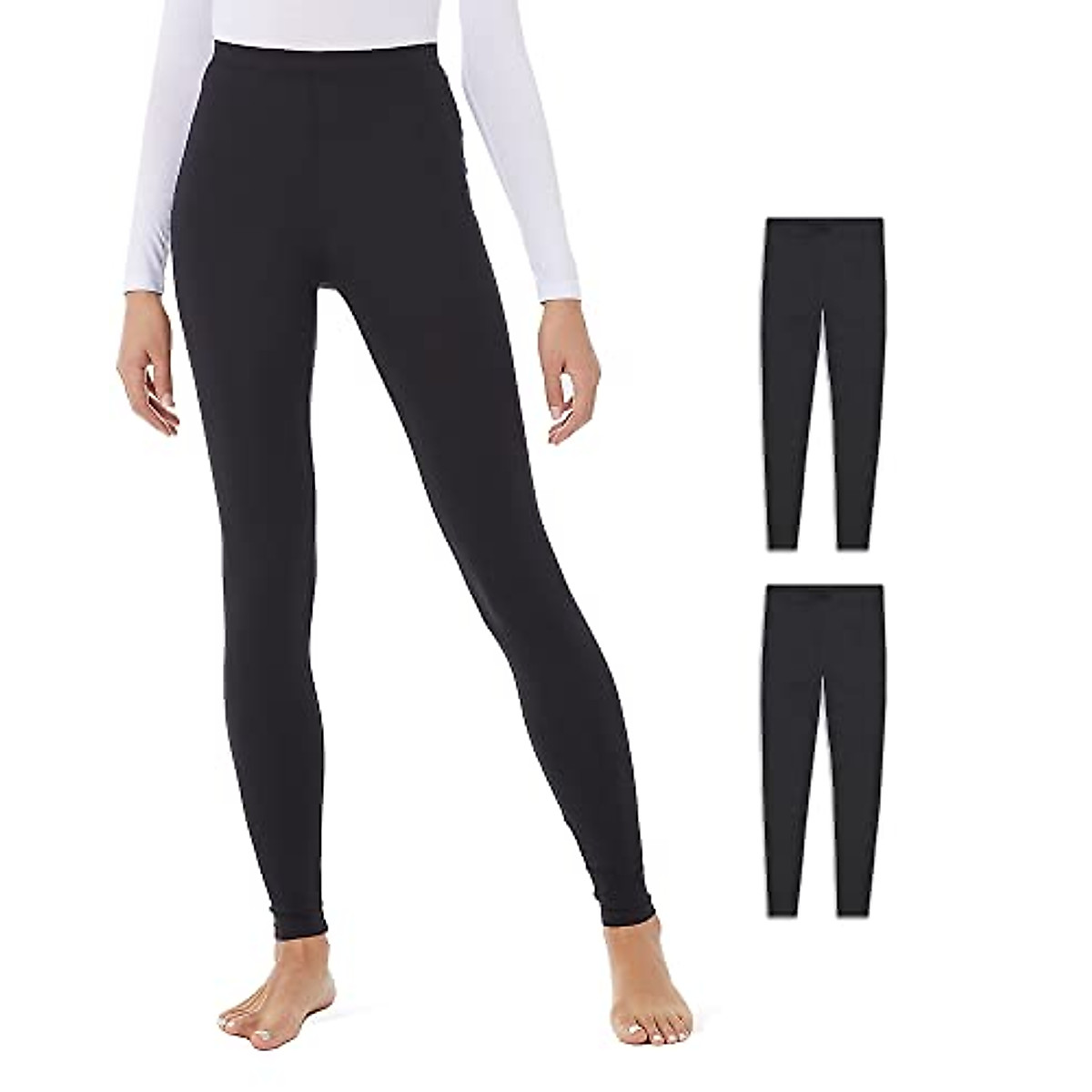 32 Degrees Women's 2 Pack Performance Ultra Light Thermal Baselayer Legging Pant, BLACK/BLACK, Large