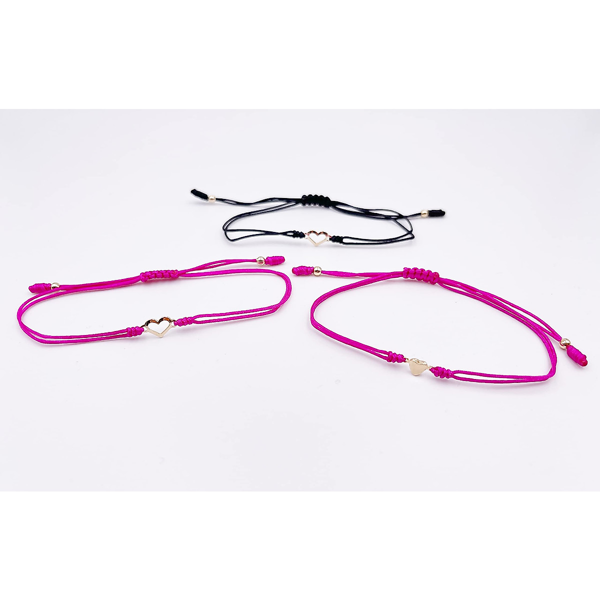 Set of 3 Back to School Mother and Two Daughters Matching Heart Bracelets