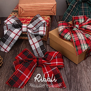 Ribbli 6 Rolls Christmas Wired Ribbon,Natural Red Burlap/Buffalo Plaid/Red and Green Plaid Ribbon,2 Inch Total 30 Yard, Christmas Ribbon for Crafts, Big Bow,Gift Wrapping, Wreath, Tree Decoration