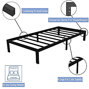 FIRSTHOMES Felix Twin Bed/Twin Platform Bed Frame/Twin Size Metal Bed Frame with Steel Slats/No Box Spring / 12" Metal Bed Frames/Easy Assembly/Without Headboard- Black