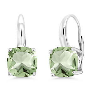 Gem Stone King 4.10 Cttw Green Prasiolite Dangle Earrings For Women In 925 Sterling Silver | Gemstone Birthstone | Cushion 8MM