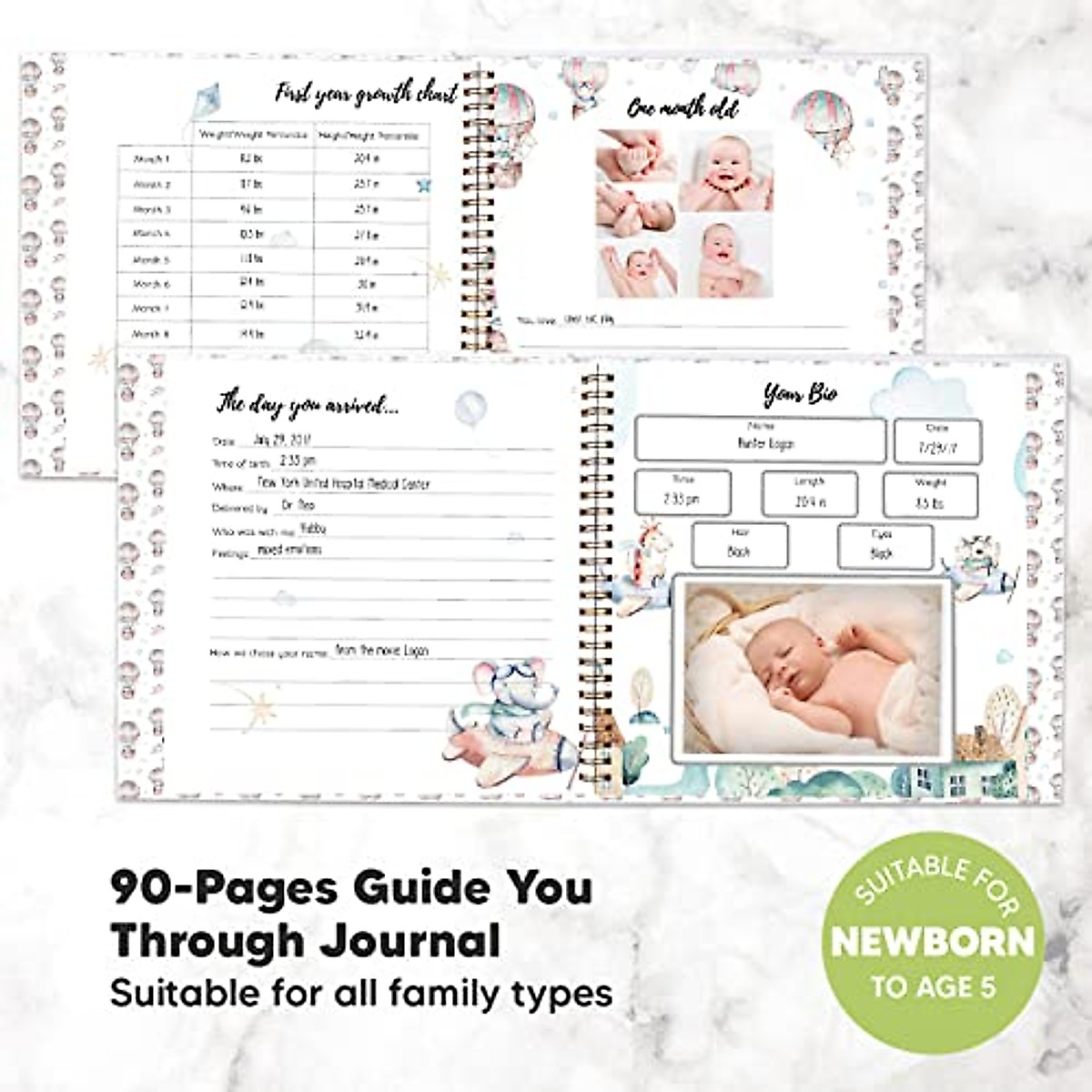 First 5 Years Baby Memory Book Journal - 90 Pages Hardcover First Year Keepsake Milestone Baby Book For Boys, Girls - Baby Scrapbook - Baby Album And Memory Book (AdventureLand)