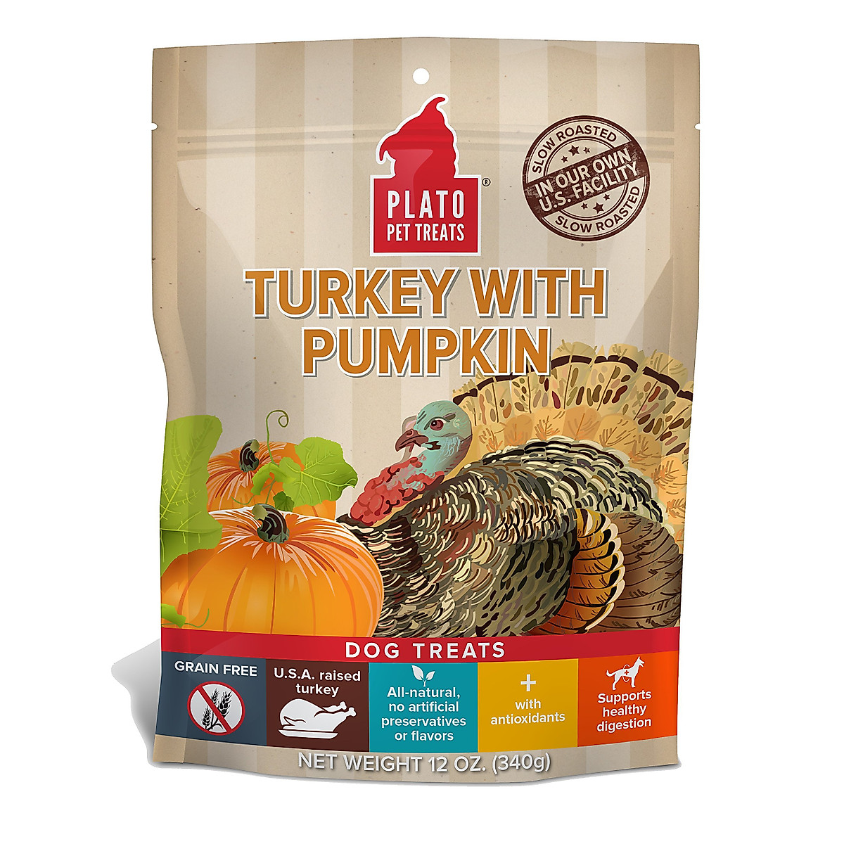 PLATO, Pet Treats, Original Real Strips Turkey & Pumpkin 12oz
