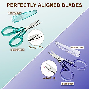PAFASON Sharpest & Precise Stainless Steel Curved Straight Thread Yarn Fabric Cutting Mini Scissors with Protective Cover - Ideal for Embroidery Quilting Sewing Knitting Crafting Cross Stitch Crochet