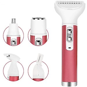 Sdmelld Hair Remover for Women,Painless 5 in 1 Electric Shaver USB Rechargeable,Eyebrow Nose Trimmer,Body Waterproof Bikini Facial Hair Removal for Women (Pink)