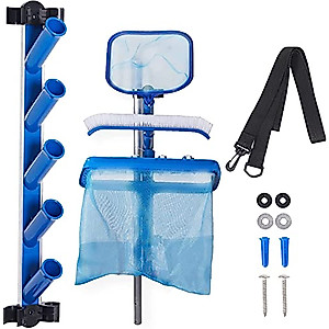 ZOMOFEW Pool Cleaning Accessory Holder, Blue, 5-in-1 Design, Holds Brushes, Nets, Vacuum Cleaners, Poles, Weatherproof