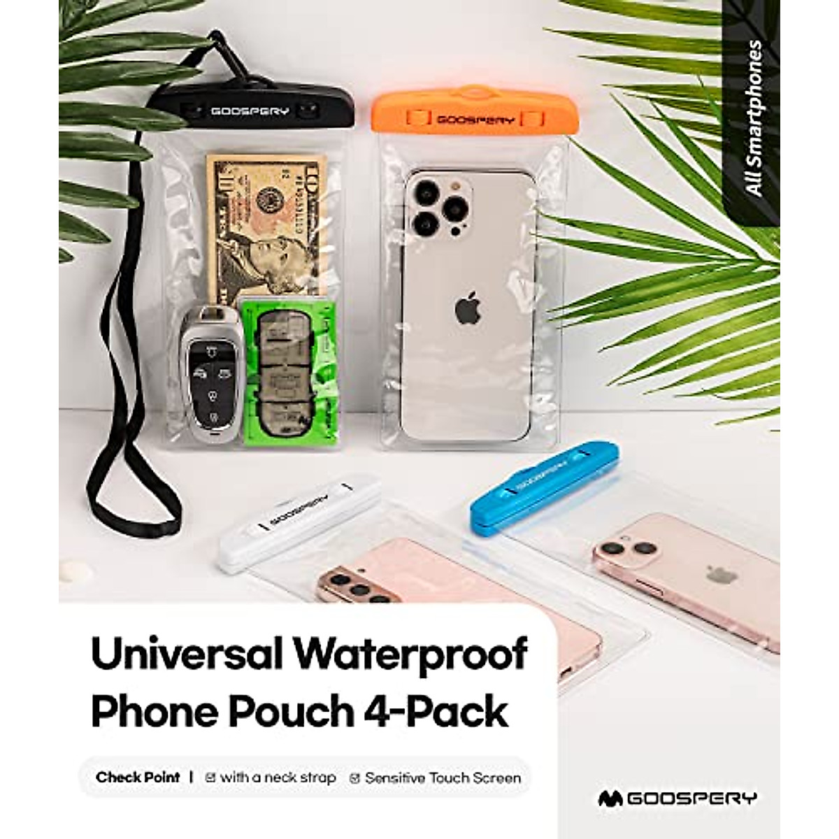 GOOSPERY [4-Pack] Universal Waterproof Phone Pouch, Underwater Cellphone Dry Case Beach Bag Compatible with iPhone 14 13 12 11 Pro Max Mini Xs XR, Galaxy S23 S22 S21 S20 Ultra Note20 up to 6.8"