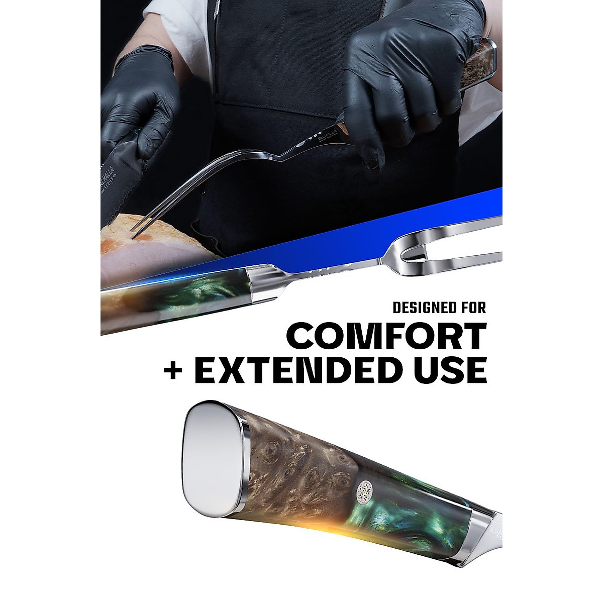 DALSTRONG Meat Fork - 7.7 inch - Valhalla Series - 9CR18MOV High Carbon Steel BBQ - Professional Barbecue Carving Fork Gift - Celestial Resin & Wood Handle - Kitchen Utensils - Two Pronged Fork