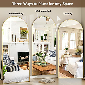 GLSLAND-30x71 inch Wall Mount Arched Full Length Mirror-Aluminum Alloy Frame High Definition-Full Body Mirror for Bedroom or Living Room,Gold