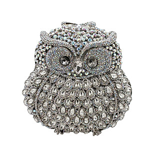 UMREN Cute Owl Clutch Women Crystal Evening Bags Luxury Handbag Rhinestone Wedding Party Purse Silver