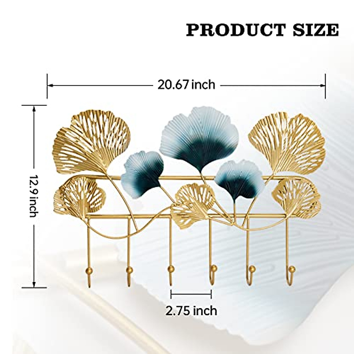 JAduksty 6 Hooks Decorative Wall Hook,Wrought Iron Key Hook Ginkgo Wall Hanging Coat Hanger, Suitable for Bedroom Living Room Corridor Wall Decoration Pendant Porch Coat Hanger