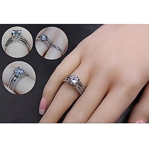 MABELLA 2.7 Carats Round Cut White Cubic Zirconia 925 Sterling Silver Alternative Engagement Wedding Ring Set Size 10