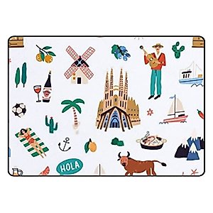 ZHIMI Rug Colored Spanish Culture Pattern White Area Rug Non-Slip Living Room Carpet Accent Large Floor Mat Soft Microfiber Nursery Playmat for Babies
