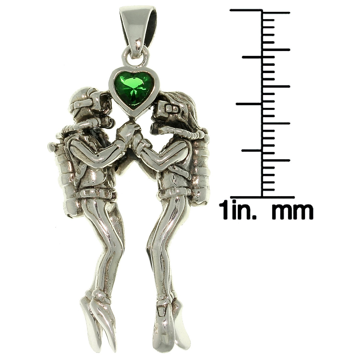 Jewelry Trends Scuba Divers Green Heart Sterling Silver Pendant