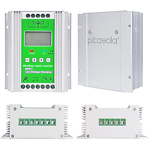 Pikasola 1400W 12/24v Battery Off Grid Controller Wind Turbine Solar Hybrid MPPT Charge Boost Controller with Unloader Suitable for 800w Wind Generator 600w Solar Panel System Controller