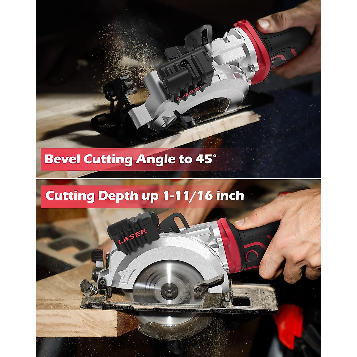 PowerSmart 5.8 Amp 4-1/2 Inch Mini Circular Saw with 4 Blades for Woods, Tile, Soft Metal and Plastic
