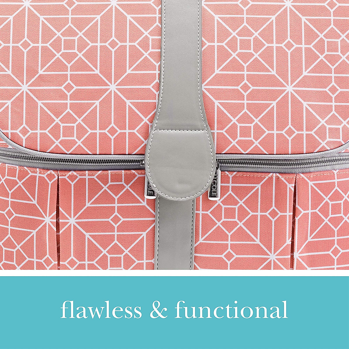 JJ Cole - Backpack, Gender Neutral Large Capacity Diaper Bag, Multifunctional, Stylish, with Stroller Clips and Changing Pad, Coral Tile