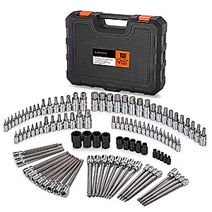 RIMKOLO 107-Piece Allen and Torx Bit Socket Set, 1/4", 3/8" and 1/2" Drive Hex/Ball End Hex/Torx/Extra Long Torx/Tamper Proof Torx SAE & Metric Bit Set