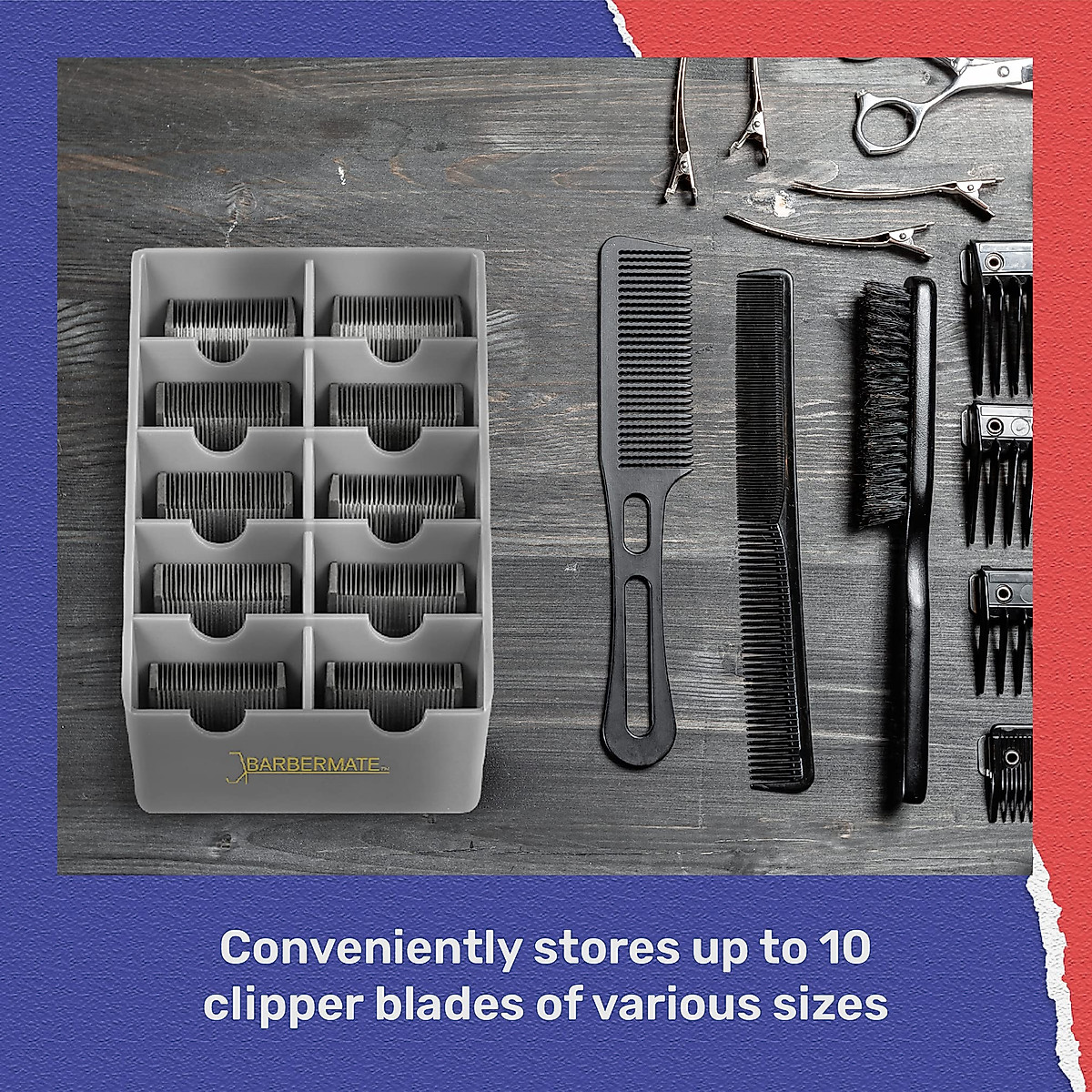 BarberMate® Blade Rack Storage Tray - Holds 10 Clipper Blades (Gray)