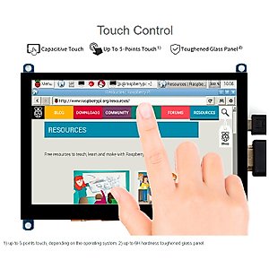 Bicool 5inch HDMI LCD Rev 4, 800x480 Capacitive Touchscreen Monitor TFT Display for All Raspberry Pi 4B/3B+/3B/Zero/Zero W/WH, Support Windows 10/8.1/8 / 7,5-Points Touch Driver Free Toughened Glass