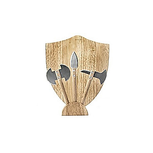 Kikkerland Medieval Wooden Charcuterie Cutlery Cheese Board Knight's Shield Party Serving Tray Set