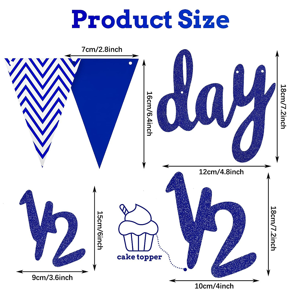 Spakon Glitter Half Birthday 6 Months Happy Birthday Banner Set Happy 1/2 Birthday Baby Boy Girl 1/2 Half Year Cake Topper Triangle Flag Banner 1/2 Birthday Crown Hat Bow Tie (Dark Blue)