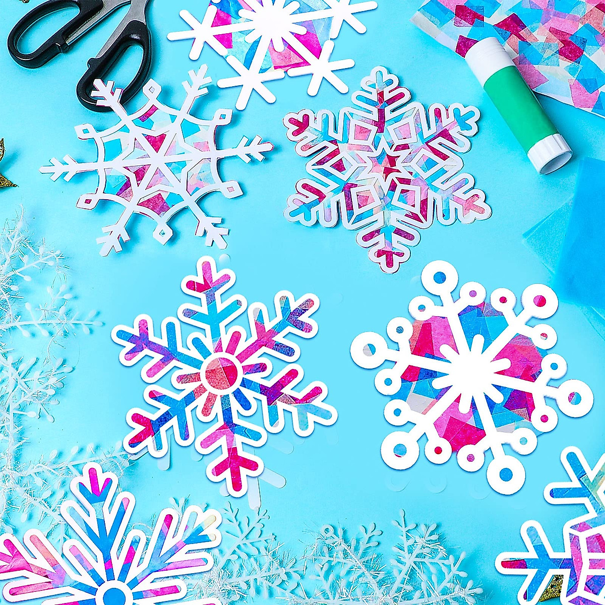 36 Pieces Snowflakes Paper Suncatcher Paper Cuts Set Snowflakes Party Decoration Glass Decoration DIY Window Art Children Crafts Party Gifts