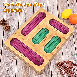 Bag Storage Organizer for Kitchen Drawer, Bamboo Organizer, Compatible with Ziplock Gallon, Quart, Sandwich and Snack Variety Size Bag (Parted)