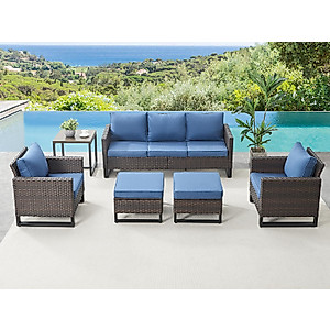 HUMMUH Patio Chairs Set of 2 PE Wicker Outdoor Dining Chairs High Back Deep Seating Porch Chairs with 4inch Seat Cushions