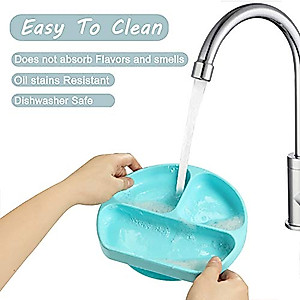 PandaEar Silicone Suction Divided Plate for Toddlers | Dishwasher Microwave Oven Safe | Stay Put Baby Bowls Place Mats | Feeding Dishes for Kids (Light Blue)