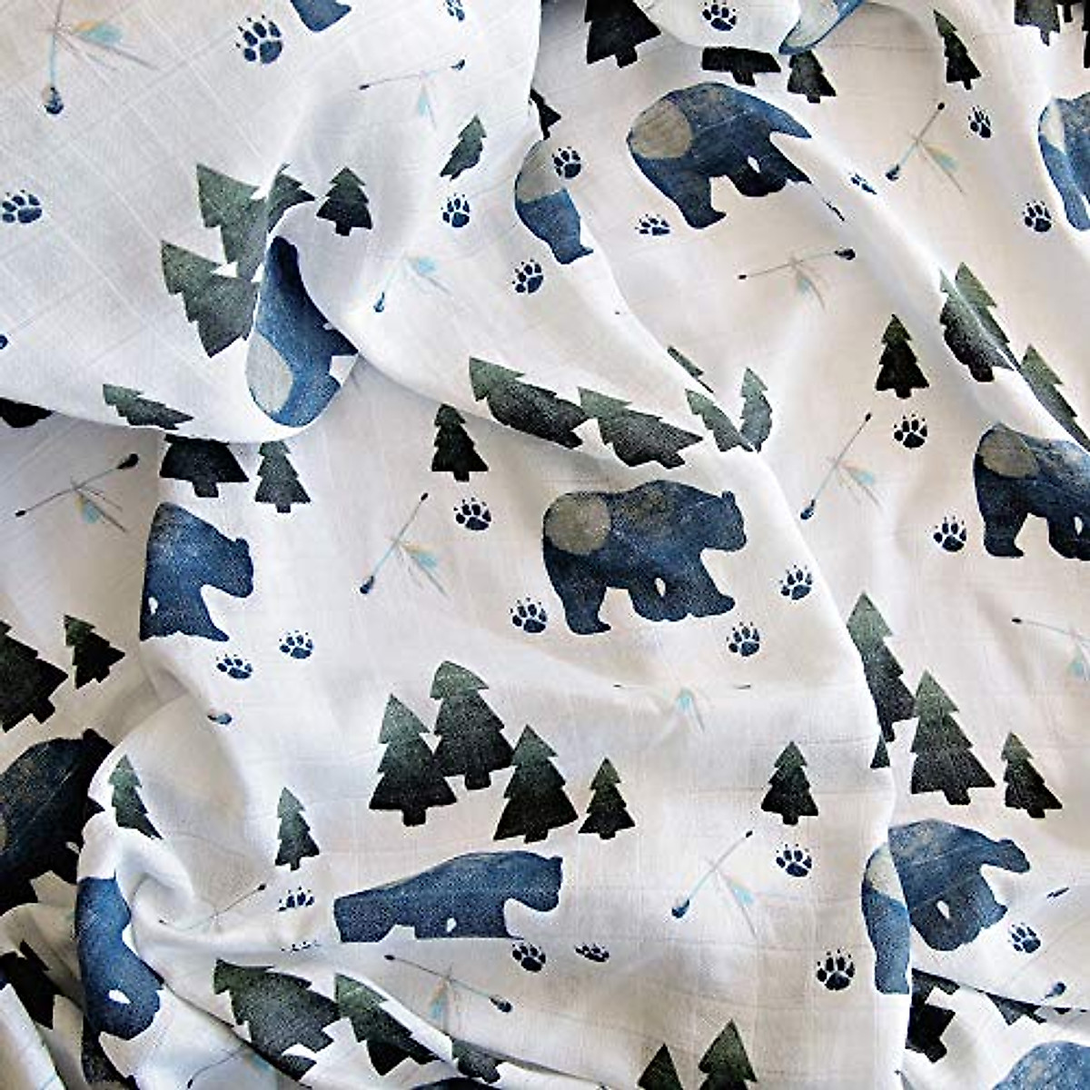 AENNE BABY Muslin Swaddle Blanket for Boys & Girls, Infant Toddler Quilt, Luxurious Wrap, Soft and Silky Stroller & Nursing Cover, Tribal Bear in Woodland Blankie, Large 47"x 47", 1 Pack
