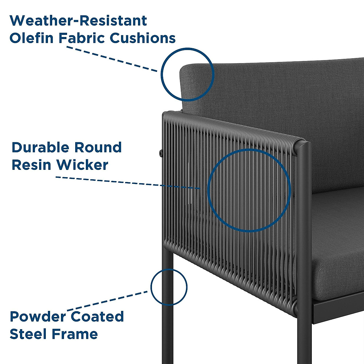 COSCO CoscoProducts Modern Nesting Outdoor Bistro Resin Weave and Fabric Cushions, 3-Piece Set, Dark Gray