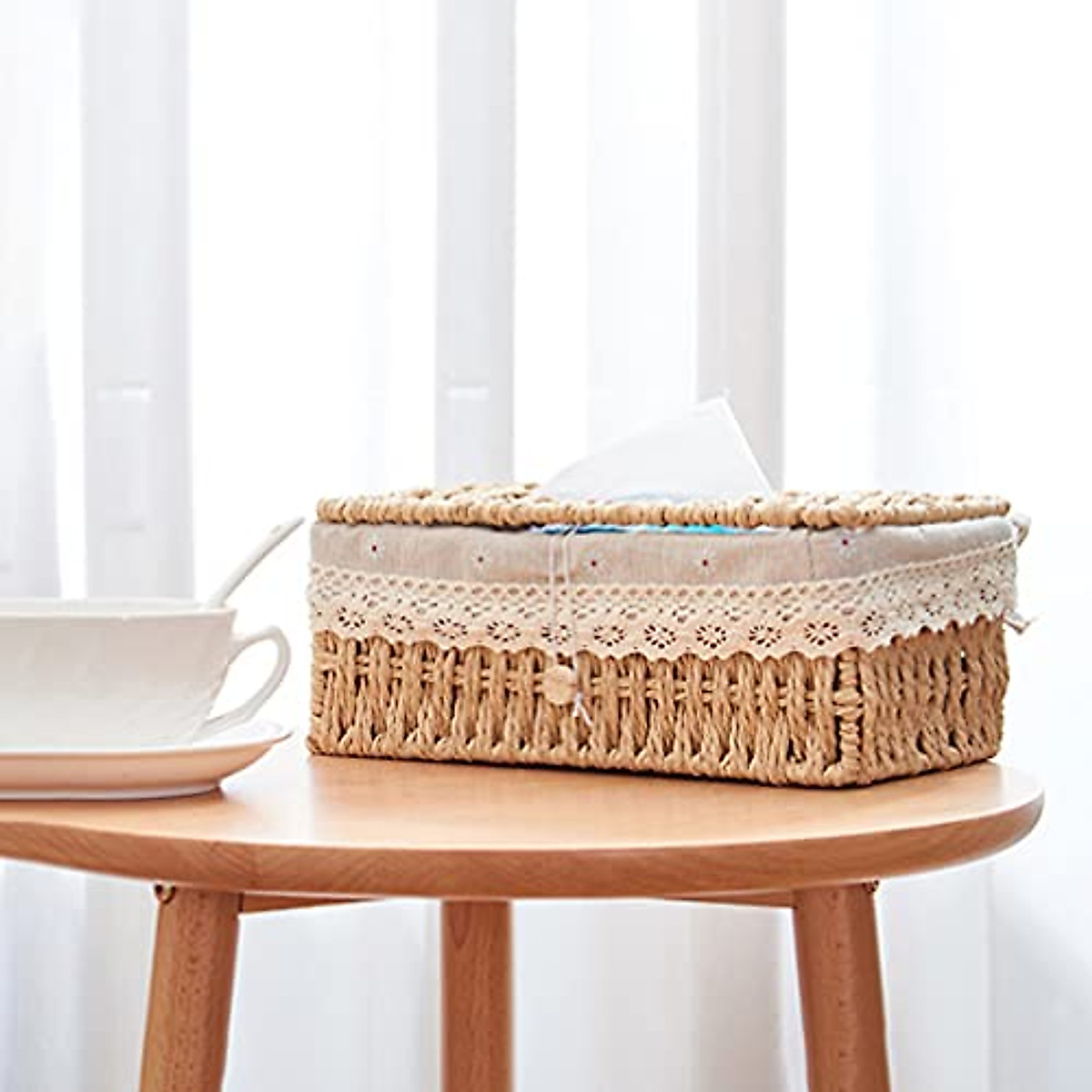 Cabilock Tissue Holders Decorative Woven Tissue Box Cover Rustic Tissue Box Retro Rectangular Rattan Tissue Holder for Disposable Paper Facial Tissues Car Tissue Holder
