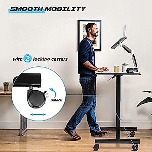Small Computer Desk, Home Office Desk, Ergonomic Standing Desk, Rolling Desk for Bedroom, Height-Adjustable from 28.5" to 42.9",Weight Capacity 22lbs, 22.60" L*19.30" W*42.90" H, Black