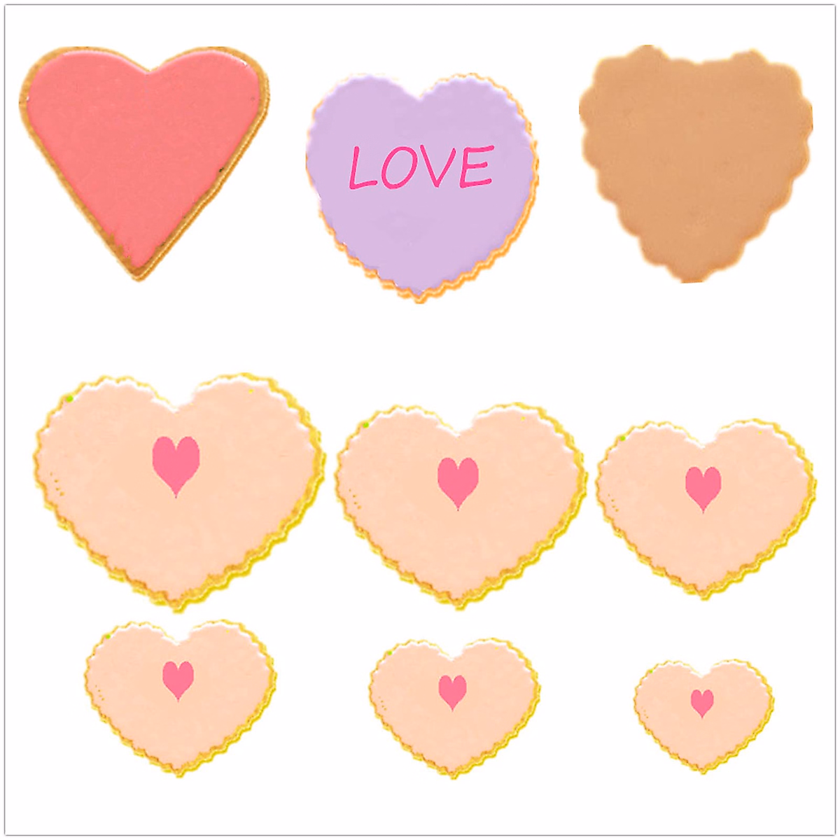 Heart Shaped Double Cut-Outs Cookie Cutter Set of 6 pcs, Stainless Steel Crinkly and Straight Edge Double Sides Fondant Cutters