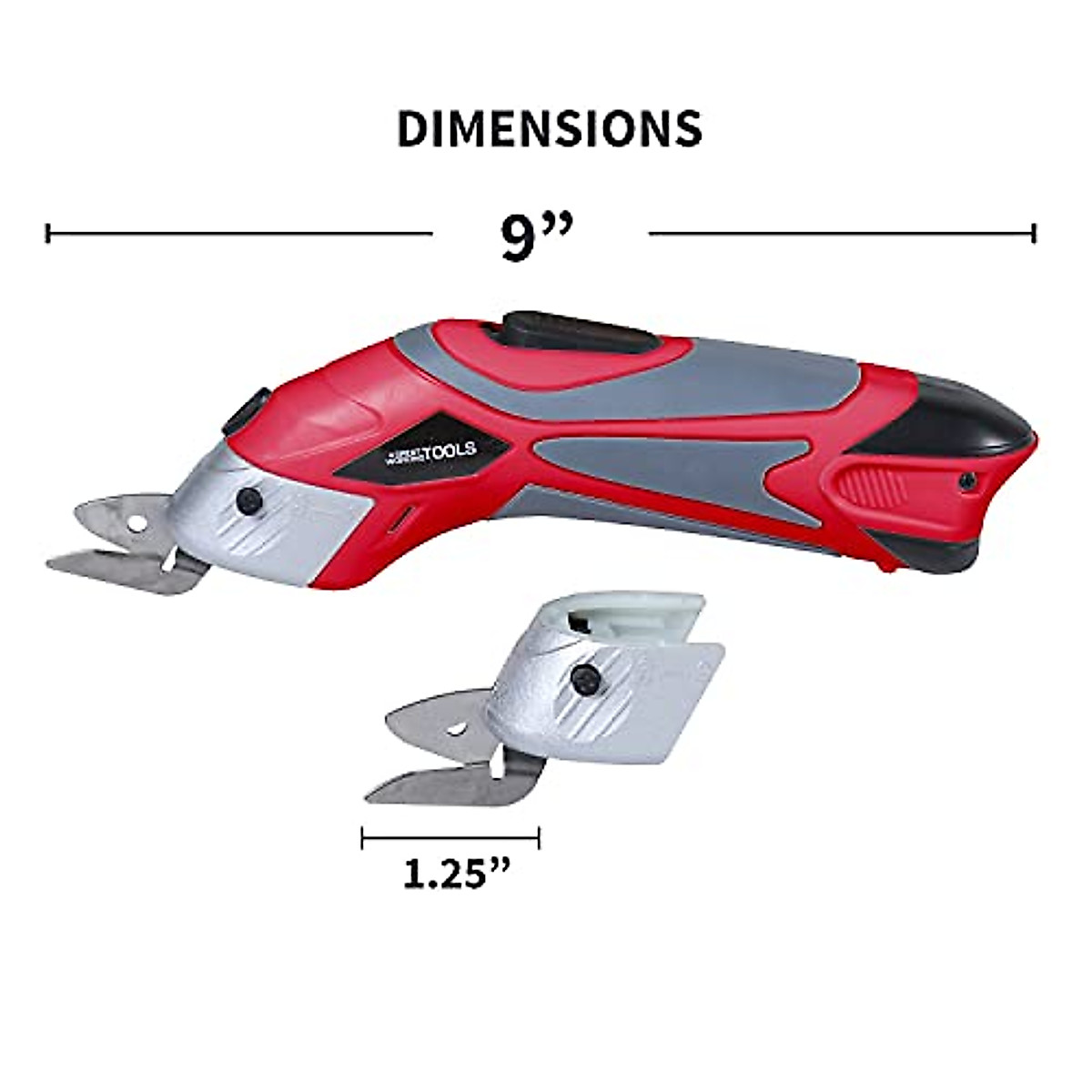 Great Working Tools Cordless Scissors - Electric Power with Blades for Sewing Crafting Fabric Paper Cardboard, 3.6v Li-Ion Battery - Red - 2 Blades