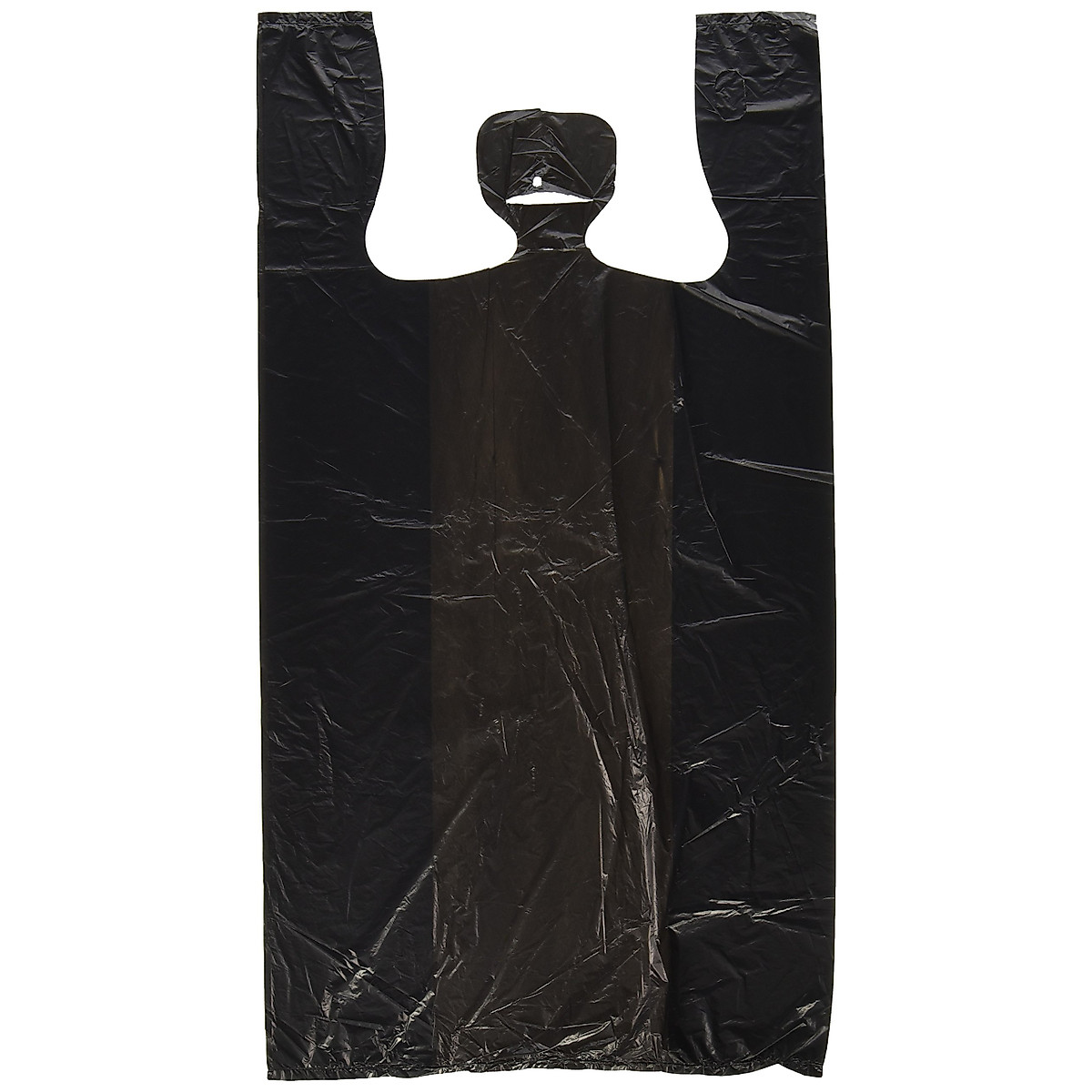 KO PACKAGING 100ct Black Plastic T-Shirt Shopping Bags (6x4x15-13mic)