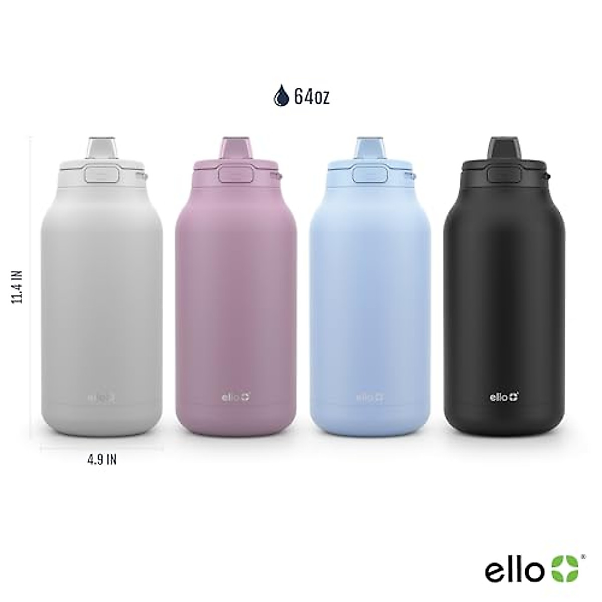 Ello Hydra 64oz Half Gallon Vacuum Insulated Stainless Steel Jug with Locking, Leak-Proof Lid and Soft Silicone Straw, Metal Reusable Water Bottle, Keeps Cold All Day, Mauve
