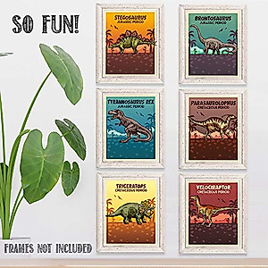 Dinosaurs - Set of Six Prints - 8x10 Unframed Art Prints - Makes a Great Gift Under $20 for Jurassic Boy's Room Wall Decor