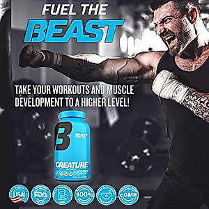 Beast Sports Nutrition Creature - 180 Vegetable Capsules - 5 Forms of Creatine + Creatine Optimizers - Improve Strength, Muscle Tone, Endurance, Recovery & Energy Production - 60 Servings