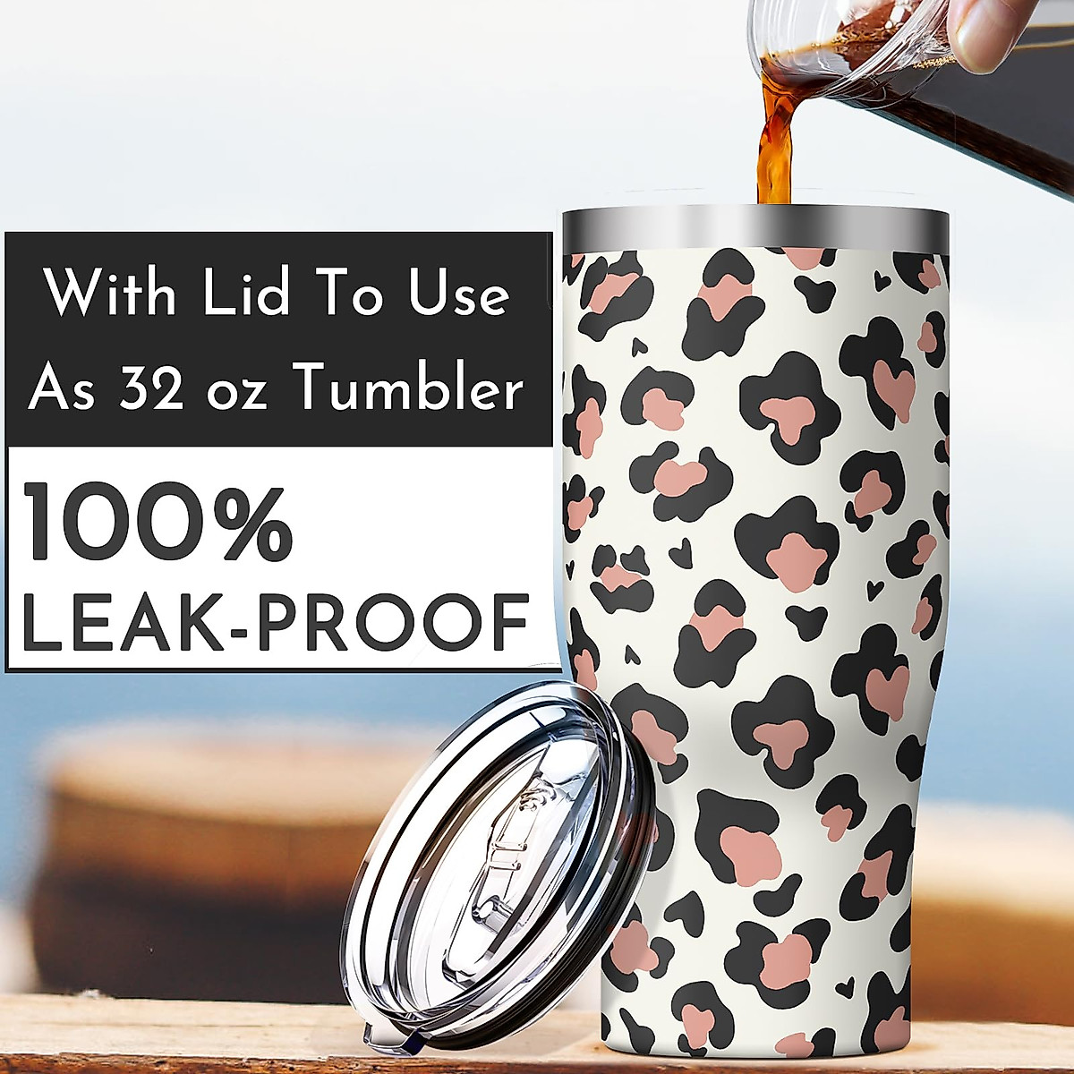 Universal Iced Coffee Sleeve - Upgraded Double Wall Reusable Stainless Steel Holder Sleeves Insulator for Cold Drinks Fits Starbucks Dunkin Donuts McDonalds Small Medium Large Cups (Luxy Leopard)