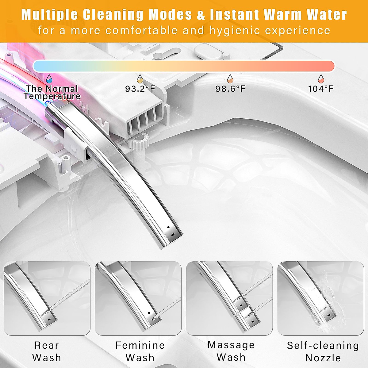 Liyarya Smart Bidet Toilet, Tankless Toilet with Built-in Bidet Seat, Modern Toilet with Foot Sensor Operation, Heated Seat, Auto Open/Close, Auto Flush, Colorful Night Light